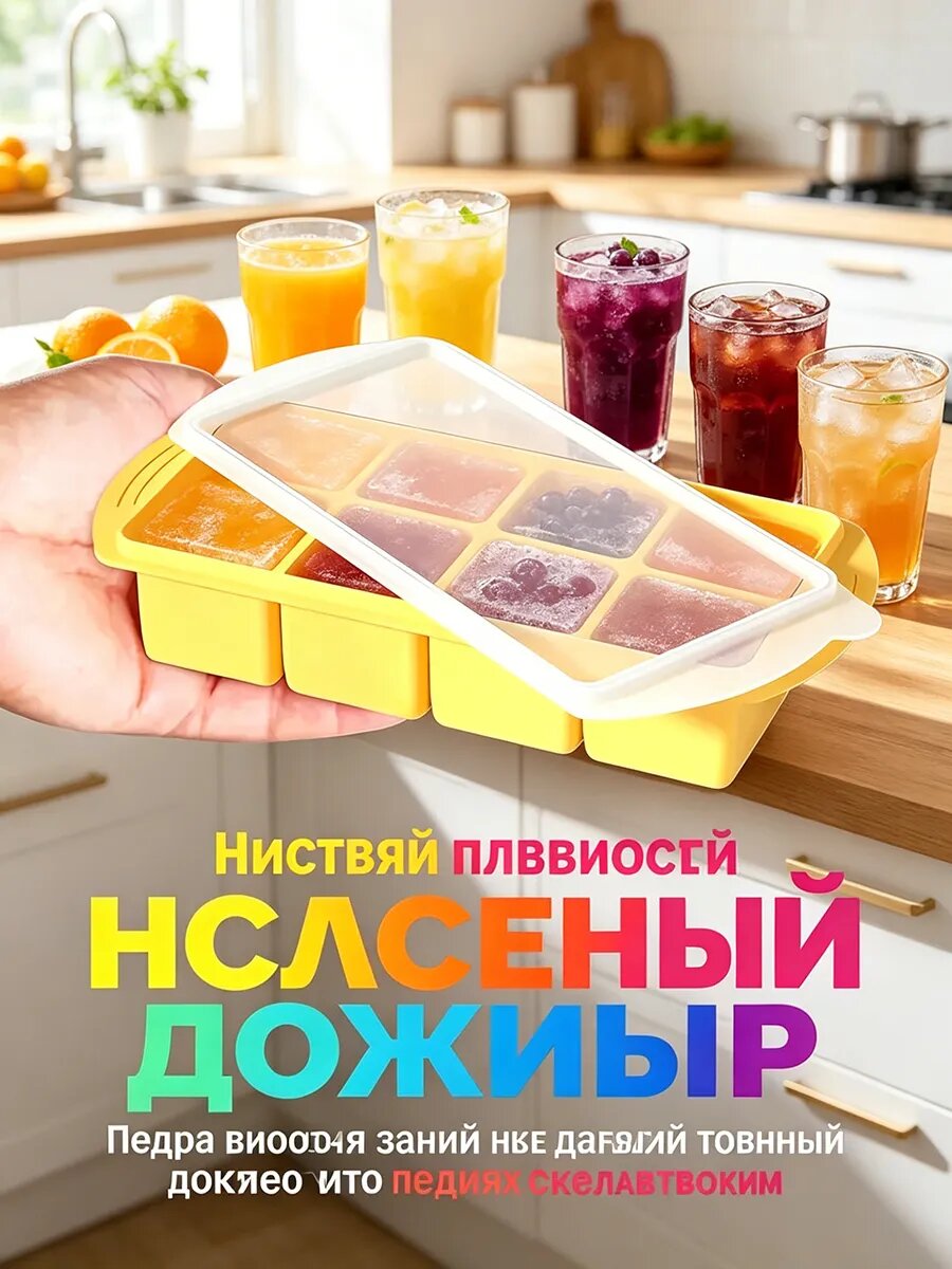 Силиконовая форма с крышкой для заморозки бульона, супа, чая