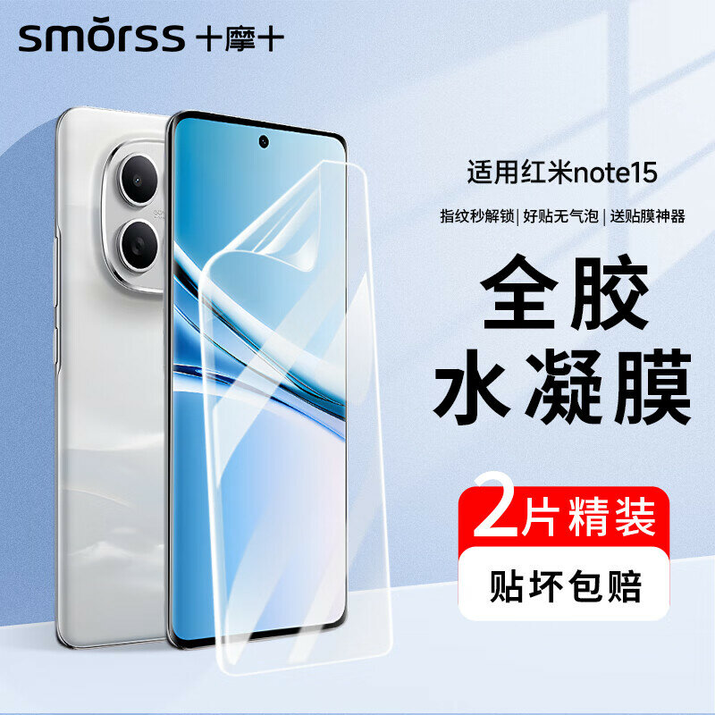 Smorss Гибкий гидрогелевый чехол для Xiaomi Redmi Note15 2 шт. Полный экран, высокая четкость, защита от царапин и