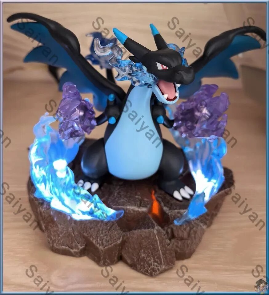 Pokemon Mega Чаризард X, светящаяся статуэтка для битвы, динамичная поза, коллекционная модель, подарок для фанатов