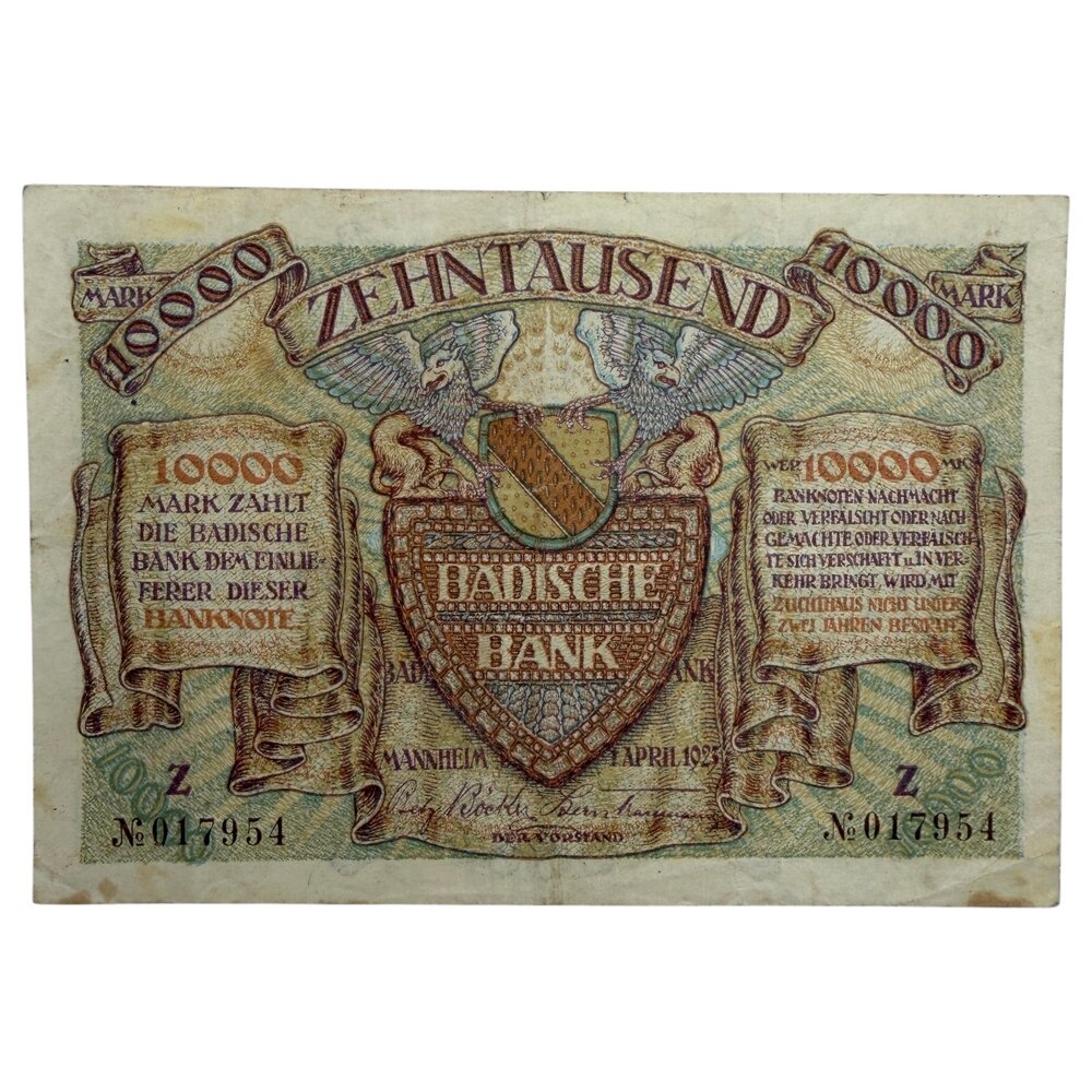 Германия (Веймарская республика) Мангейм (Баден) 10000 марок 1923 г. (Серия Z)