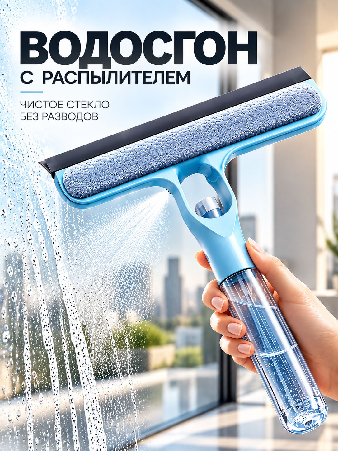 Водосгон для стекол автомобиля, водосгон для окон с распылителем, скребок для стекол автомобильный с микрофиброй
