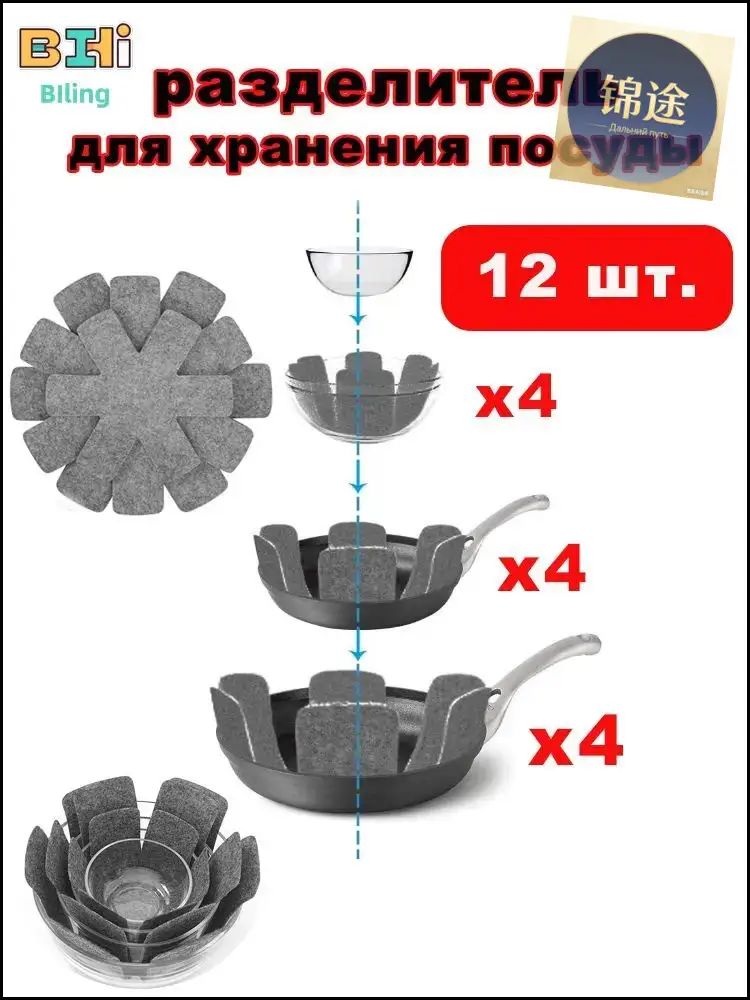 Вкладыш для хранения посуды 38x38 см 12 шт серый