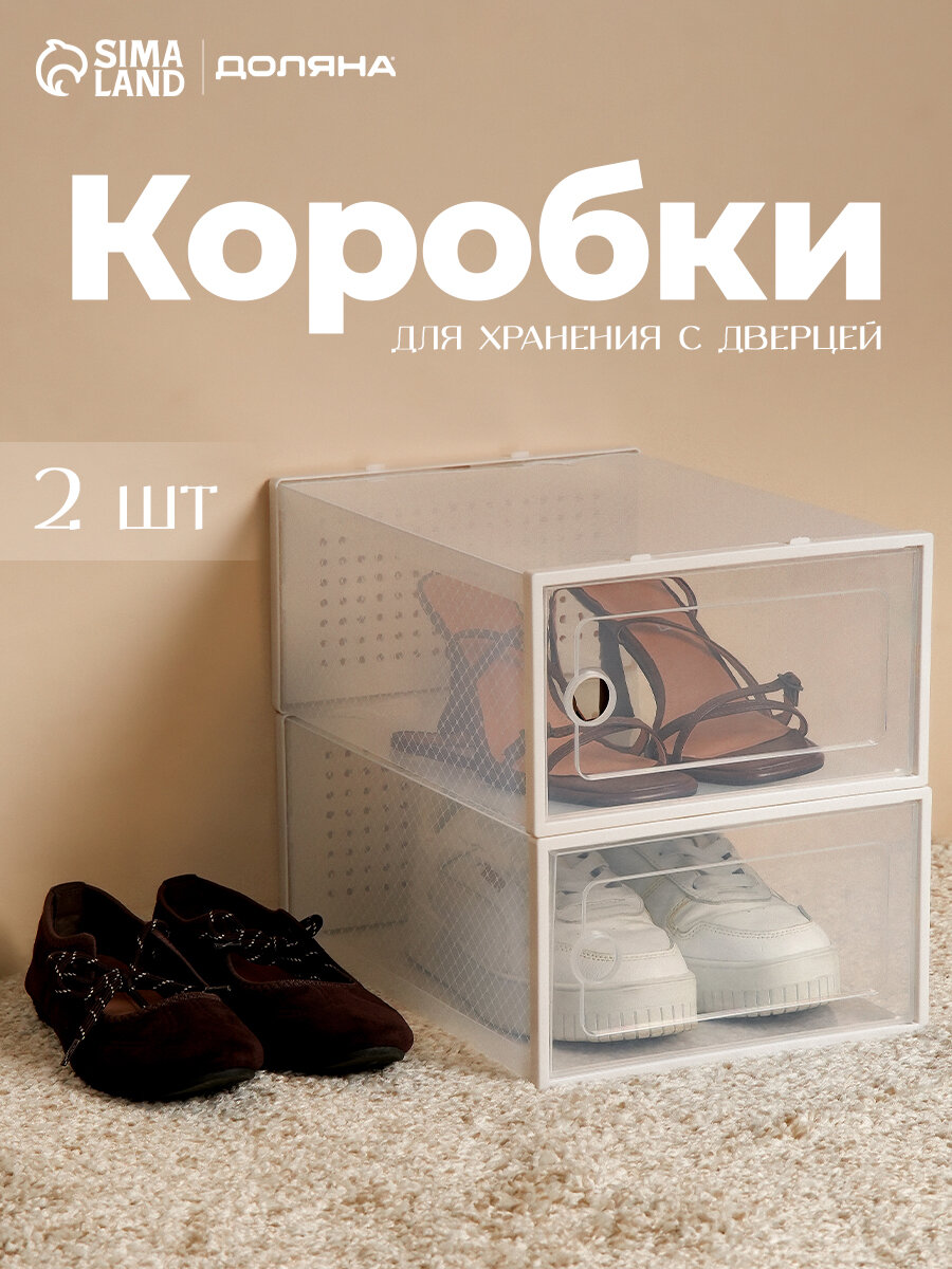 Коробка для хранения обуви с дверцей Доляна Middle size, 24×33×14 см, 2 шт.