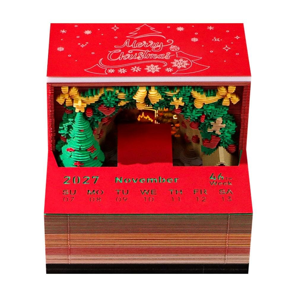 Календарь-блокнот 3D, 150 страниц, 8.5 x 8.5 x 7 см, новогодний, красный