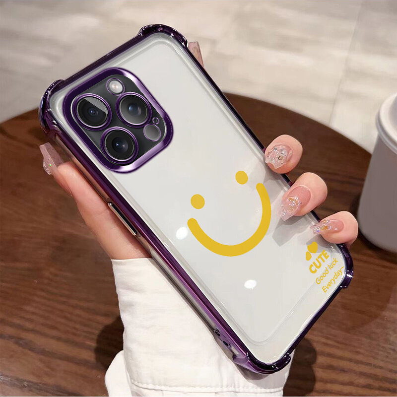 Чехол для смартфона фиолетовый прозрачный мягкий с металлическими торцами и усиленными углами