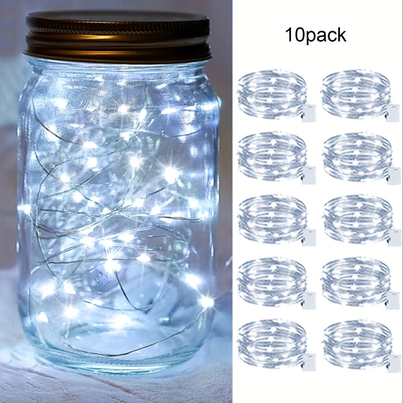 Светодиодная гирлянда 2м, 20LED, Cold White, 10шт