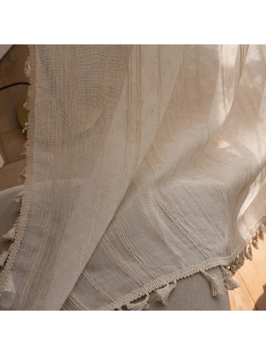 Штора на кулиске 150х180 см, портьера из полиэстера, бежевая, 1 шт