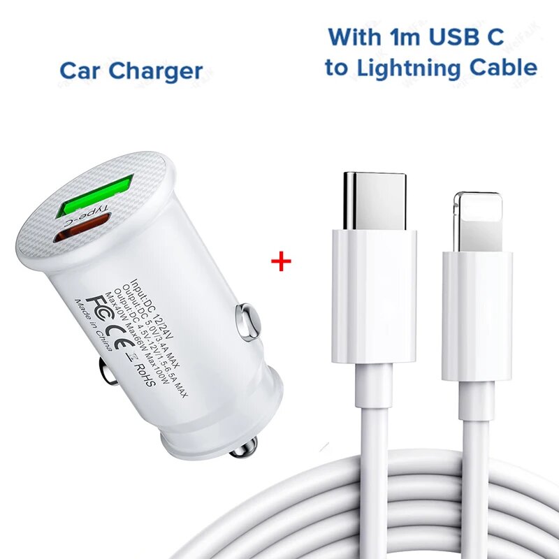 Оригинальное автомобильное зарядное устройство с двумя портами USB Type Белый, Car Charger 1M Cable