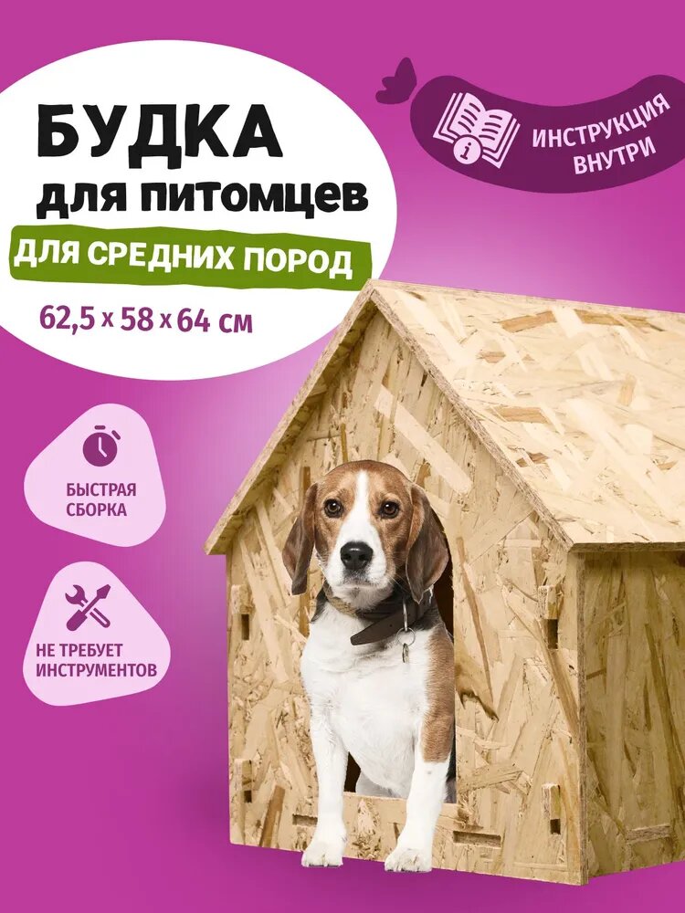 Будка домик для собак и кошек деревянная для средних пород