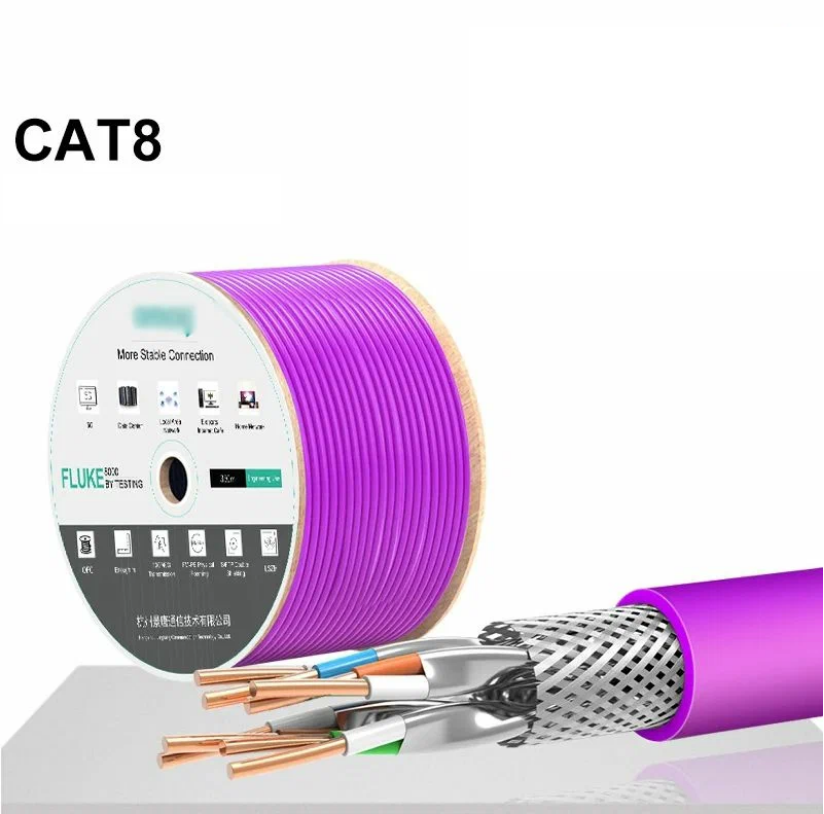 Кабель Ethernet Cat6A/7/8 Full, S/FTP 22/23AWG LSZH OFC, сплошной, чистый, неизолированный медный провод, 2000/600 МГц, UTP, PVC, CMR, сетевой
