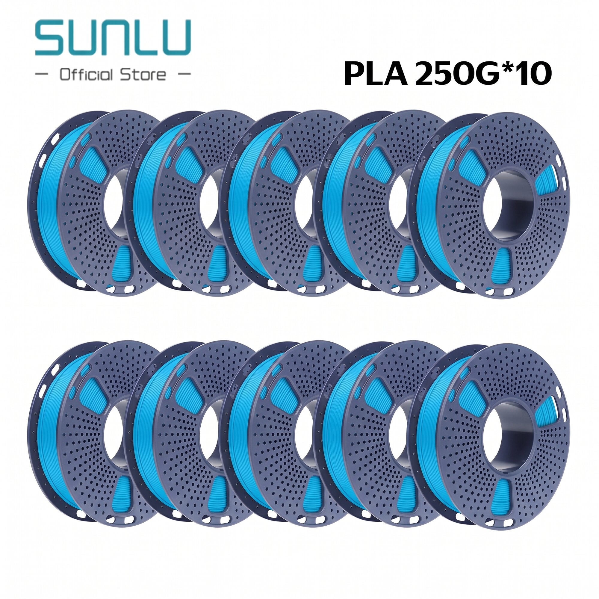 Филамент для 3D-принтера Sunlu PLA, голубой, 250 г,1.75MM, комплект 10 катушек