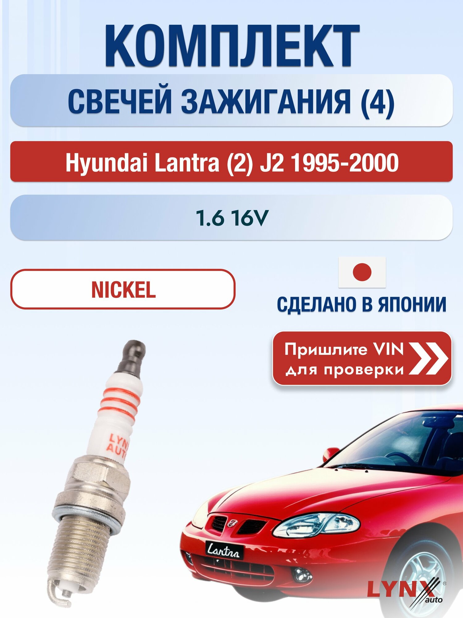 Свечи зажигания на Hyundai Lantra (2) J2, комплект 4 шт / 1995-2000 / Двигатель 1.6 16V (G4GR) G4GR SР-142 LYNXauto