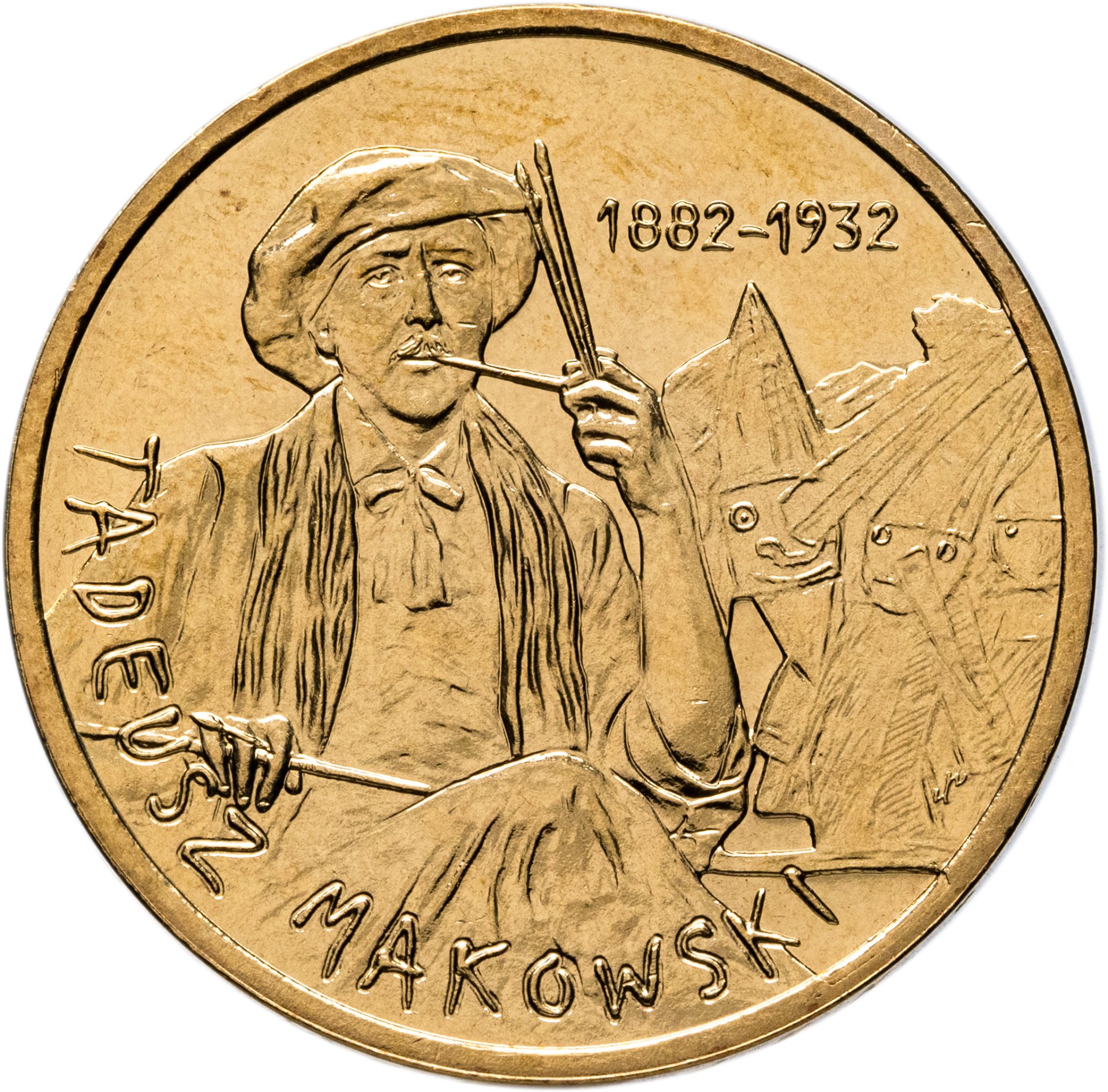 Польша 2 злотых 2005 "Польские художники - Тадеуш Маковский", Латунь, в сохранности UNC