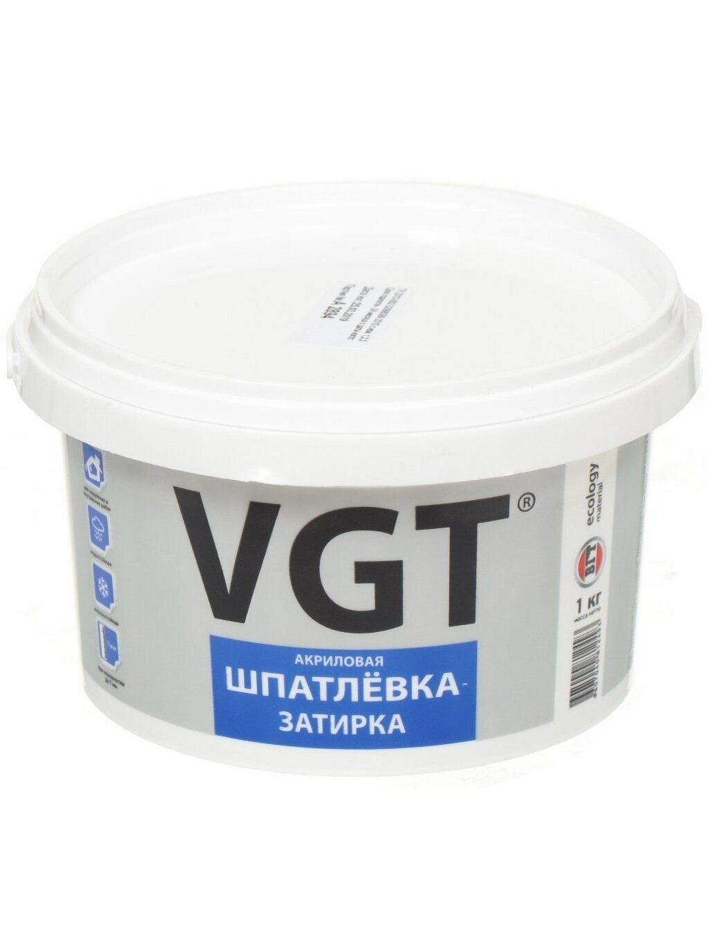 Шпатлевка VGT акриловая белая, готовая, универсальная, для внутренних и наружных работ, 1 кг