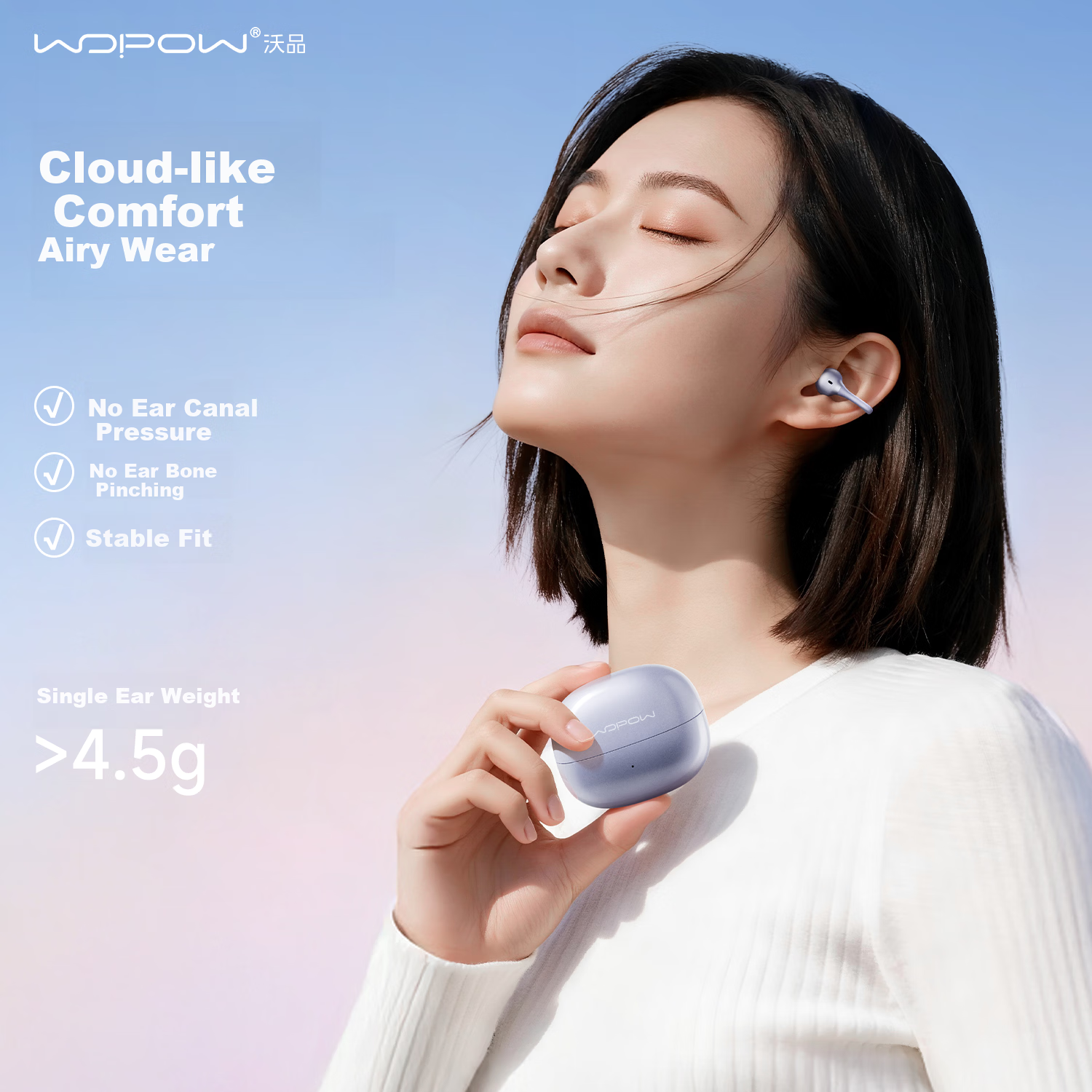 WOPOW OWS28 Lingxing Bluetooth 6.0 Открытое ухо Клип-наушники с шумоподавлением для спорта и бега Розовый Цвет：Сакура