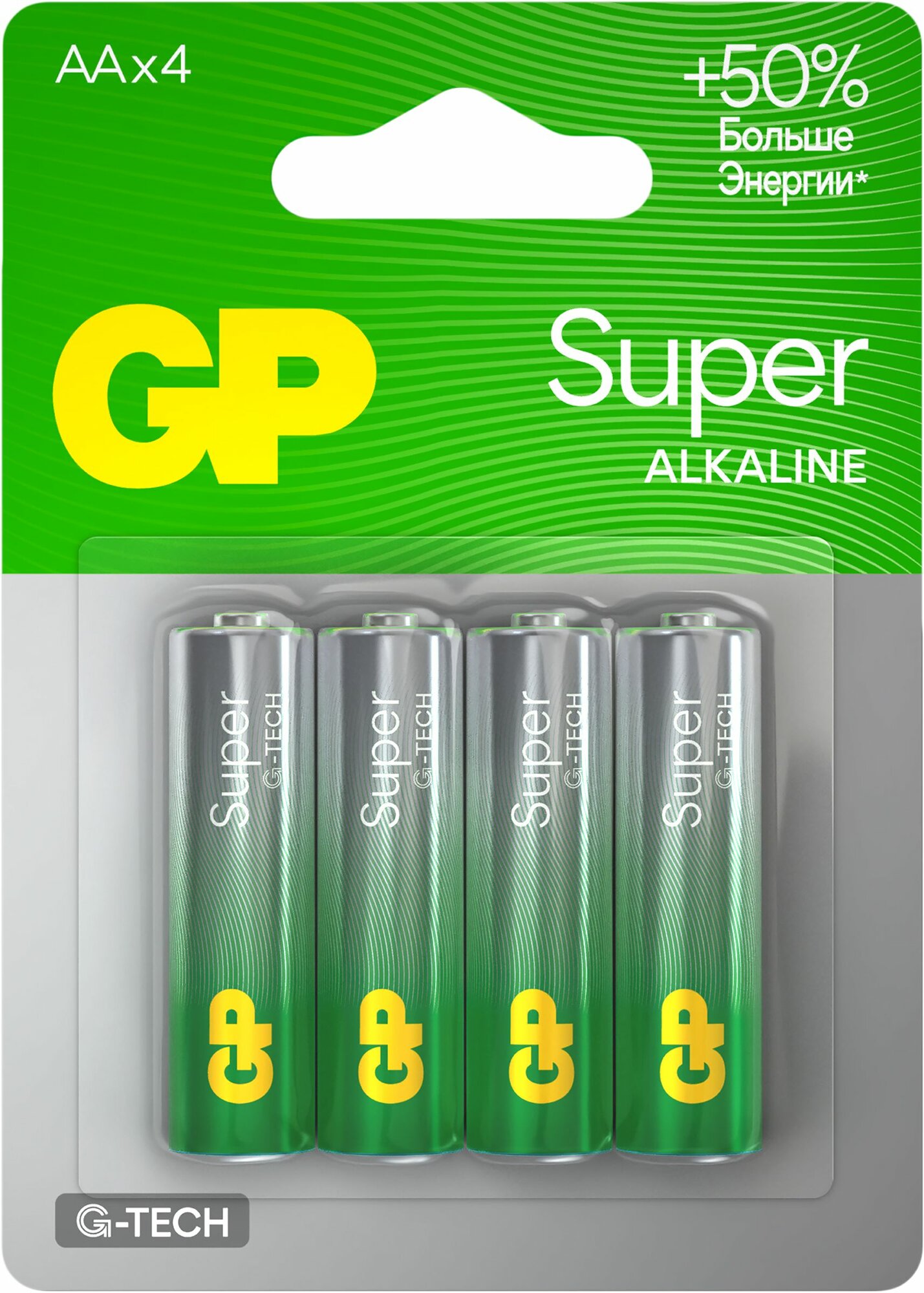 Алкалиновые батарейки GP Super Alkaline G-Tech 15А АA - 4 шт. на блистере