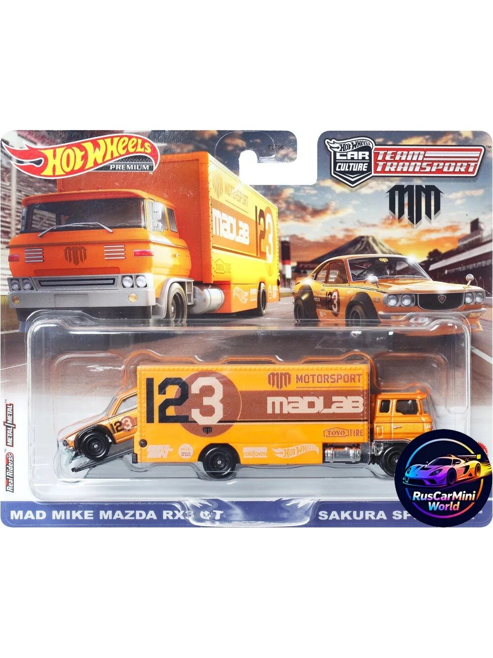 Машинка Hot Wheels Team Transport FLF56: Mad Mike Mazda RX3 GT & Sakura Sprinter