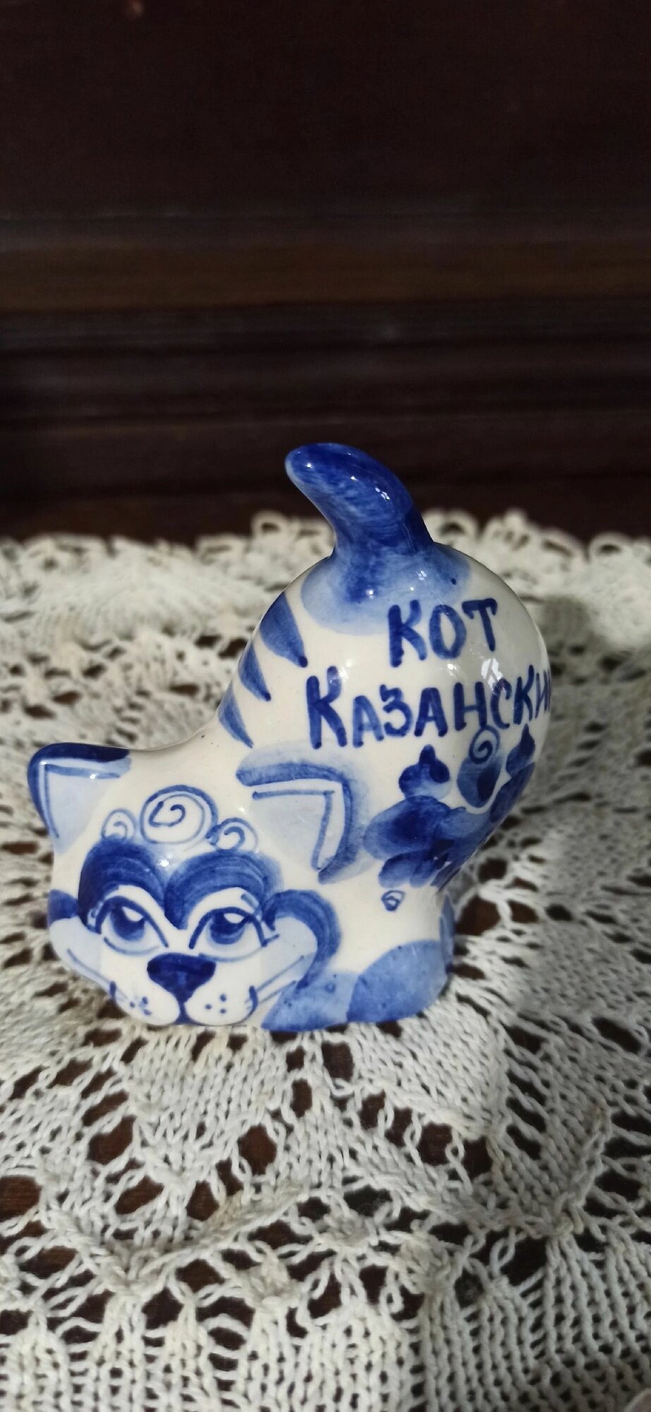 Винтажная советская статуэтка кот казанский в стиле гжель,7см, СССР