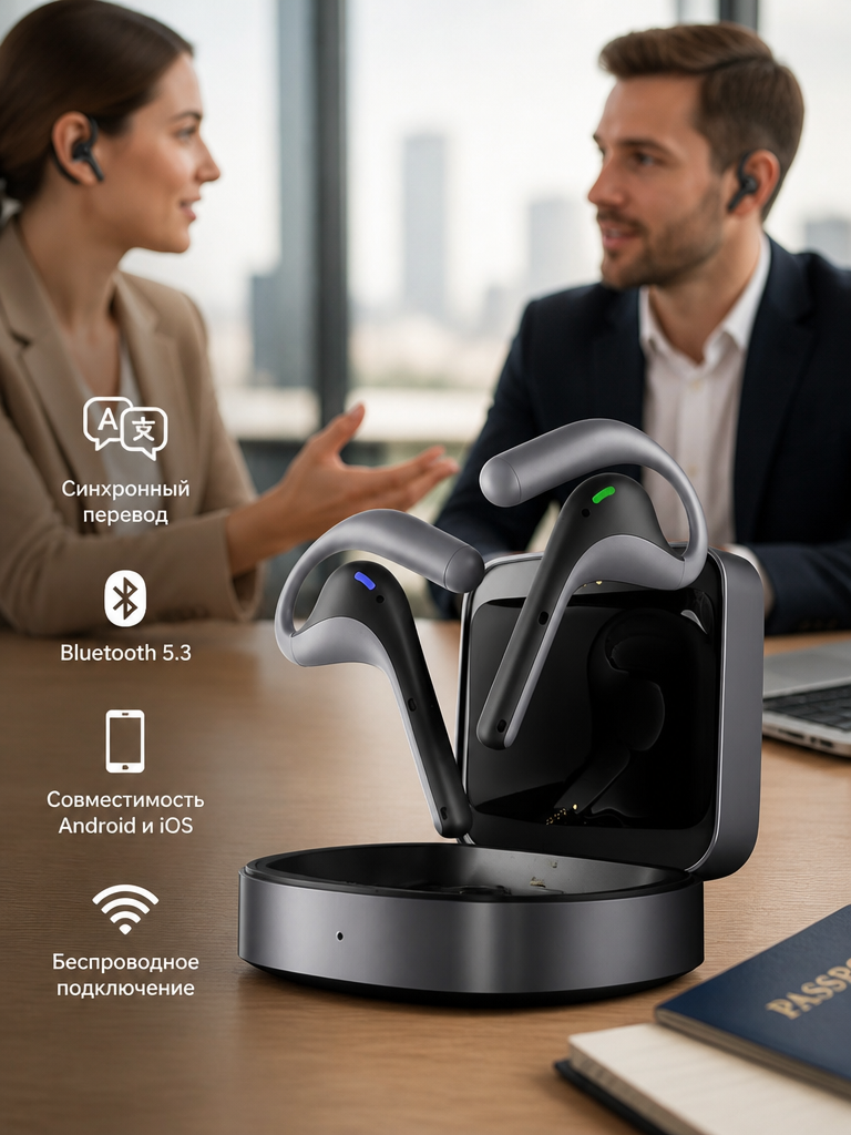 Наушники для синхронного перевода Timekettle W4 Pro, черные беспроводные, Bluetooth 5.3