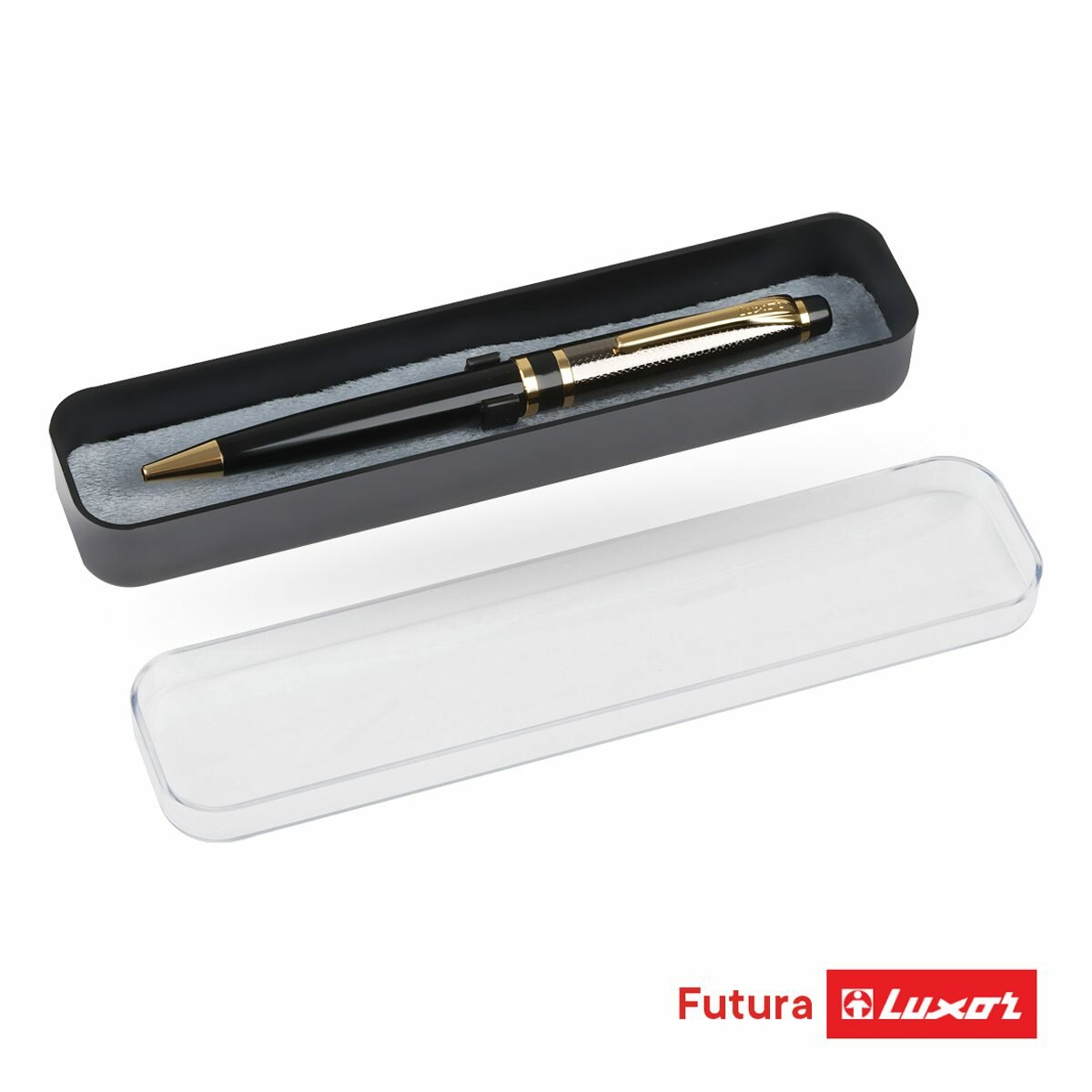Ручка шариковая автоматическая Luxor Futura (0.5мм, синяя, корпус черный/золото, поворотный механизм, футляр) (2897), 12шт.