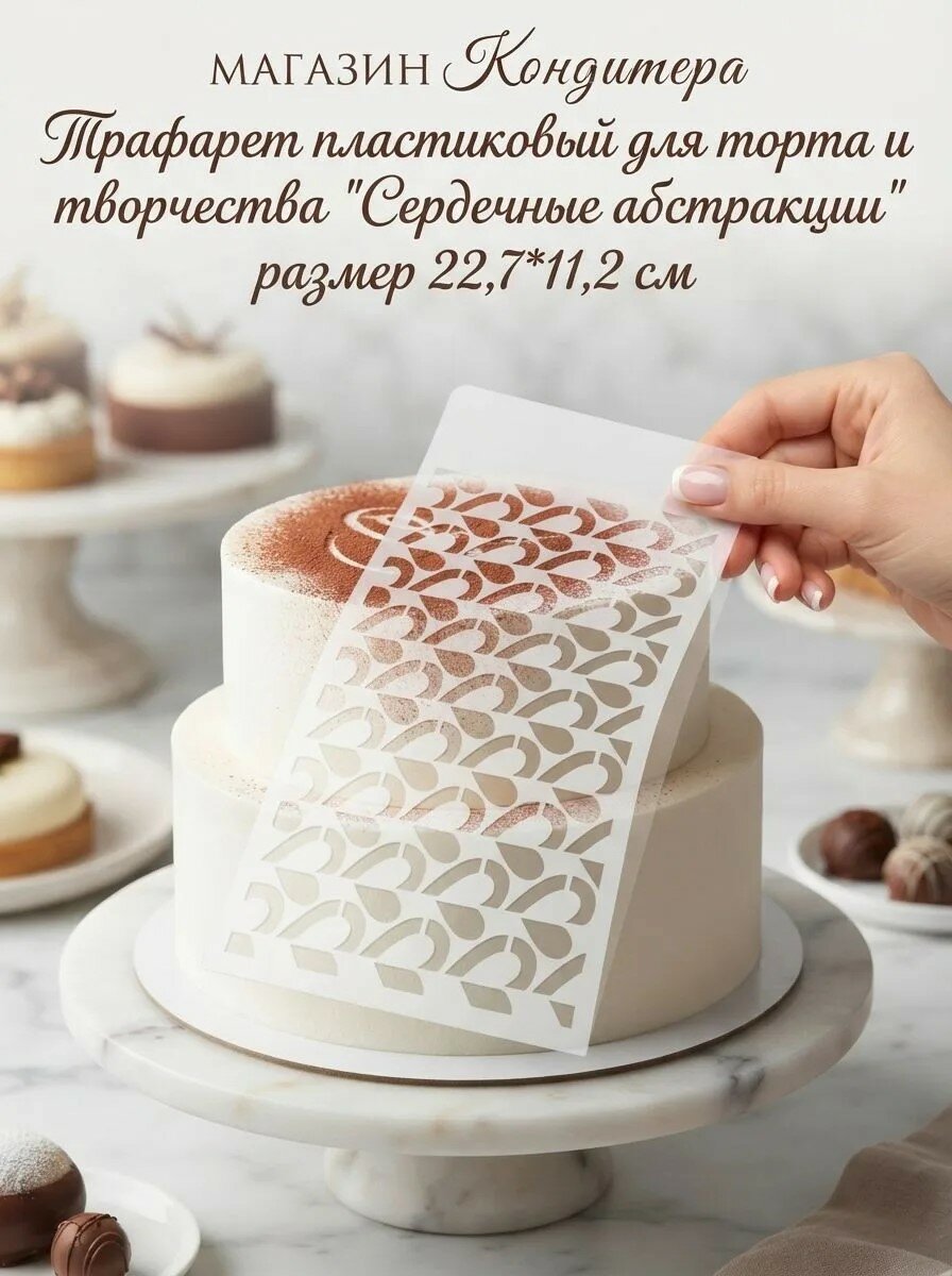 Трафарет пластиковый "Сердечные абстракции " для торта и творчества