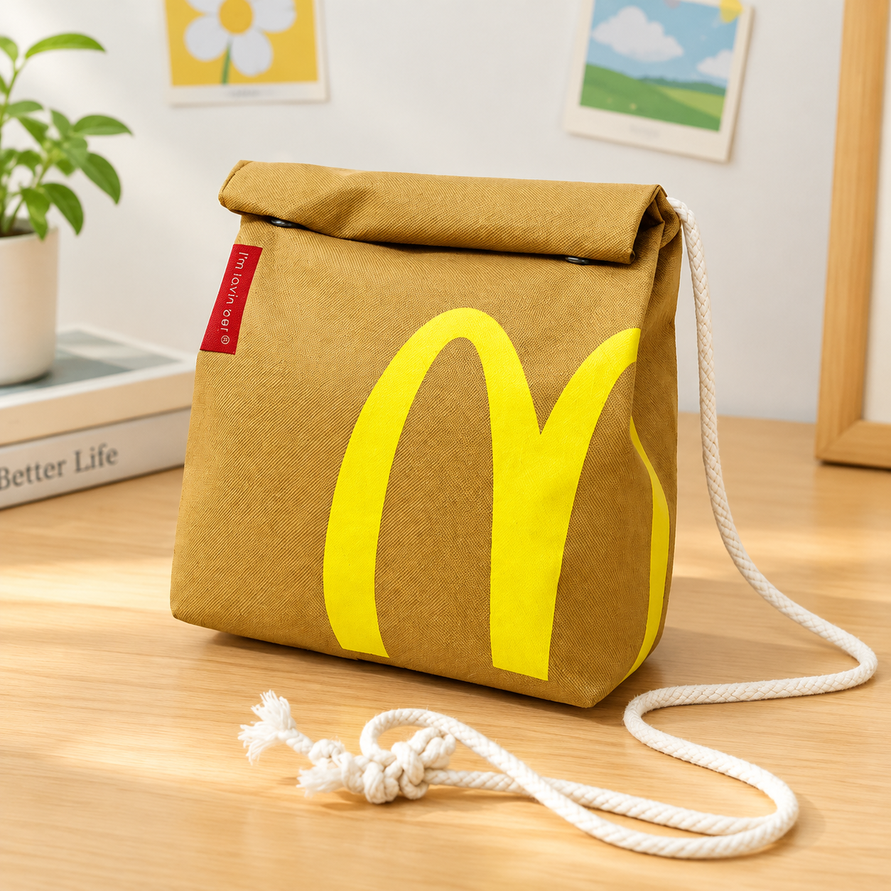 Рюкзак McDonald`s, школьный, унисекс, для средней и старшей школы, бежевый, нейлон (Объем: 13 л)