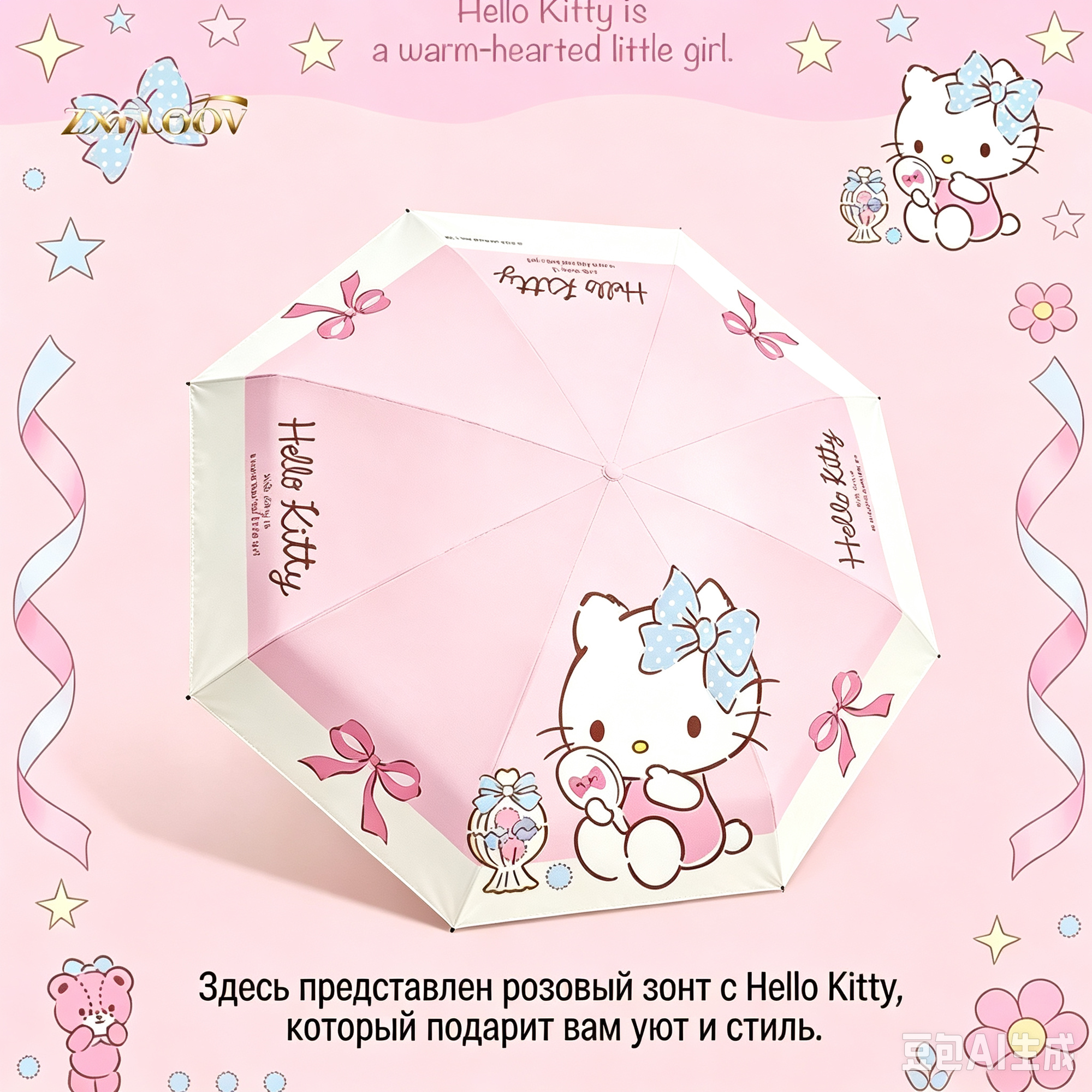Компактный складной зонт MINISO Hello Kitty Sanrio, зонт от дождя и ультрафиолета, дорожный аксессуар