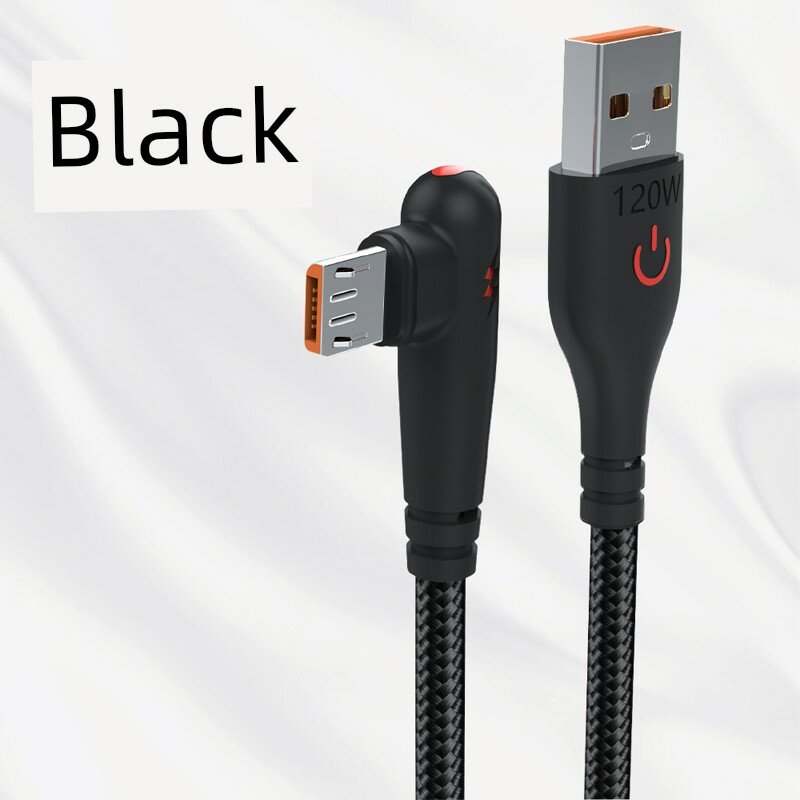 Плетеный кабель USB-C с быстрой зарядкой 120 Вт для Android, черный, длина 0.25 м с защитой