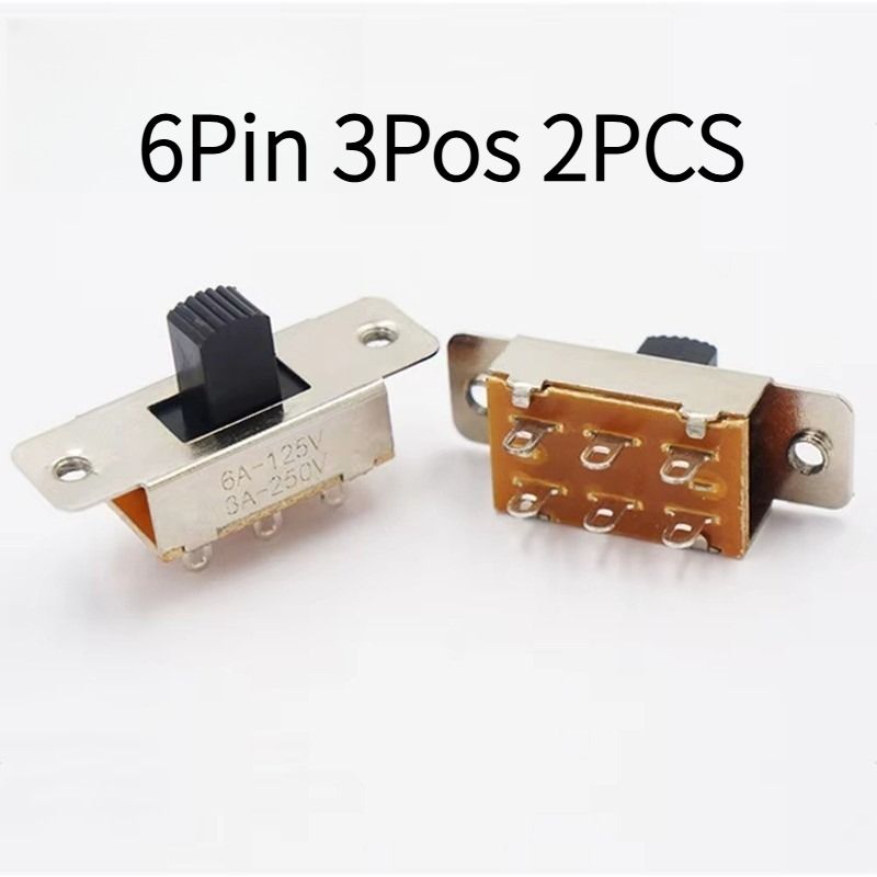 2 шт. Слайд-переключатель 3 Позиция 6 Pin с сильноточным 3A 250V PCB Panel Mount Вертикальный Слайд-переключатель Переключатель ON-OFF 2P3T