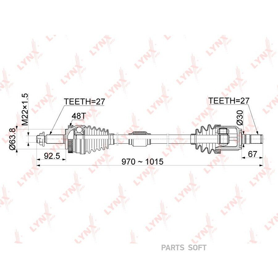 Привод в сборе R HYUNDAI Sonata(YF) 2.0-2.4 09-14, KIA Optima 2.4 12-16 от официального дистрибьютора, LYNXAUTO, артикул CD1067A