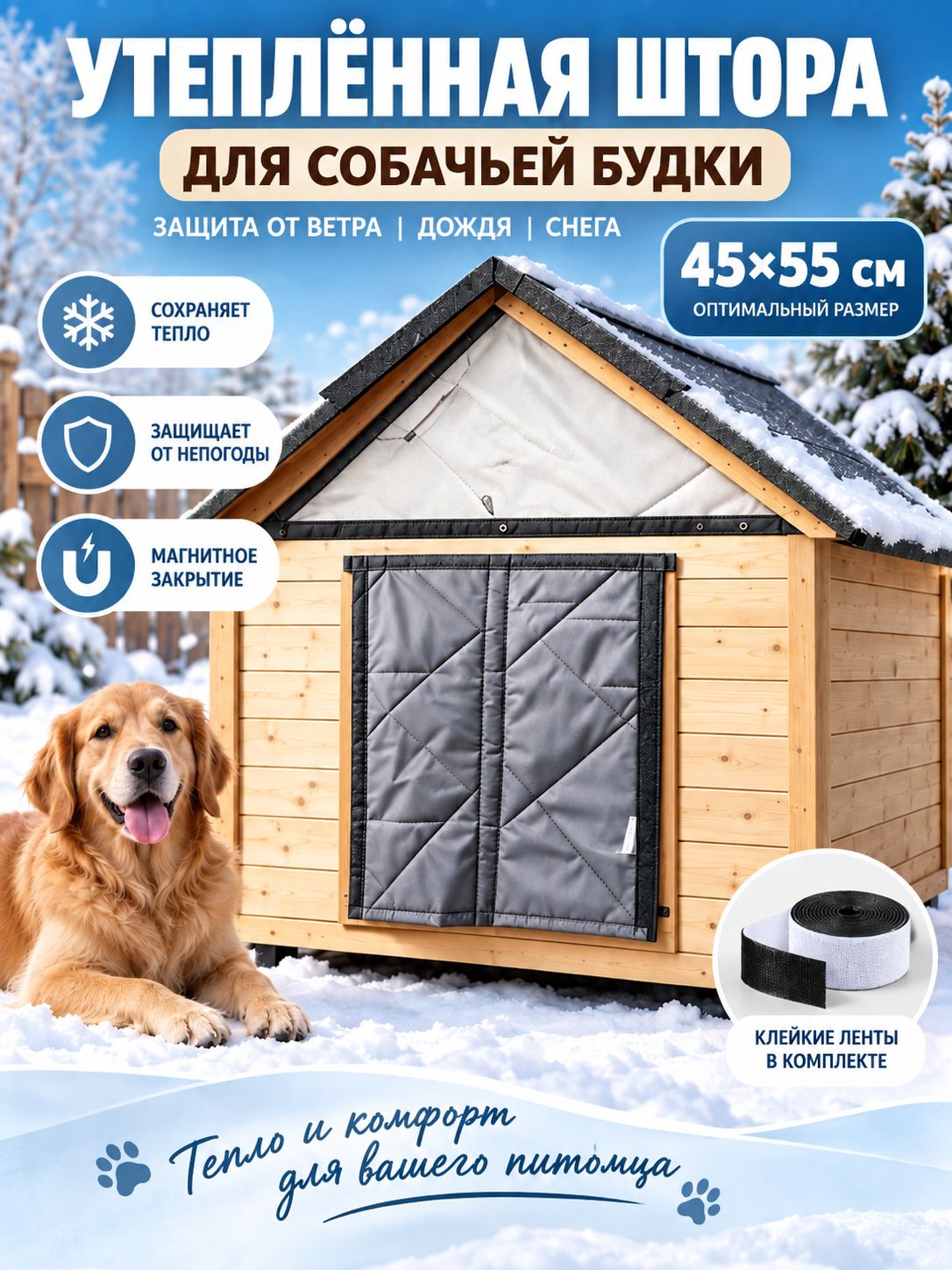 Шторка для будки, дверца для будки, дверца для животных,45*55, Согревайте от холода