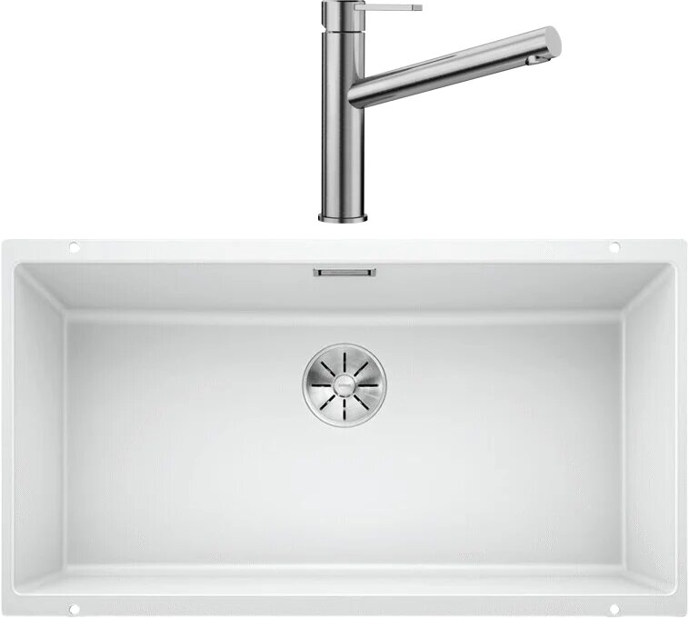 Комплект Мойка Blanco Subline 800-U 83x46, белая, искусственный гранит / Смеситель Ambis Ambis 523118 сталь