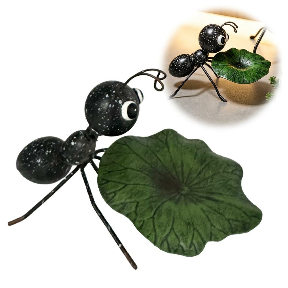 Фигурка садовая муравья с листом, металлическая, 15 см
