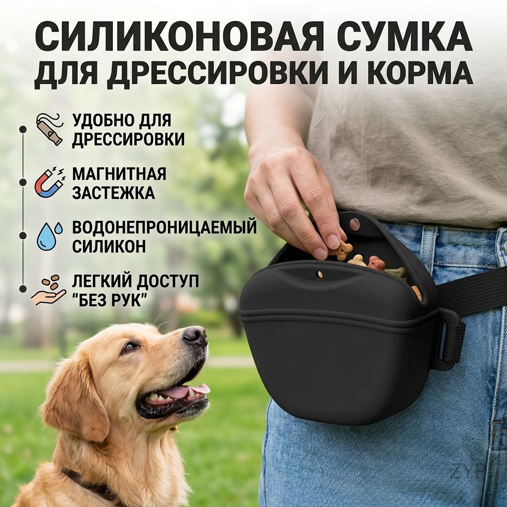 Сумка на пояс силиконовая для дрессировки собак и хранения корма