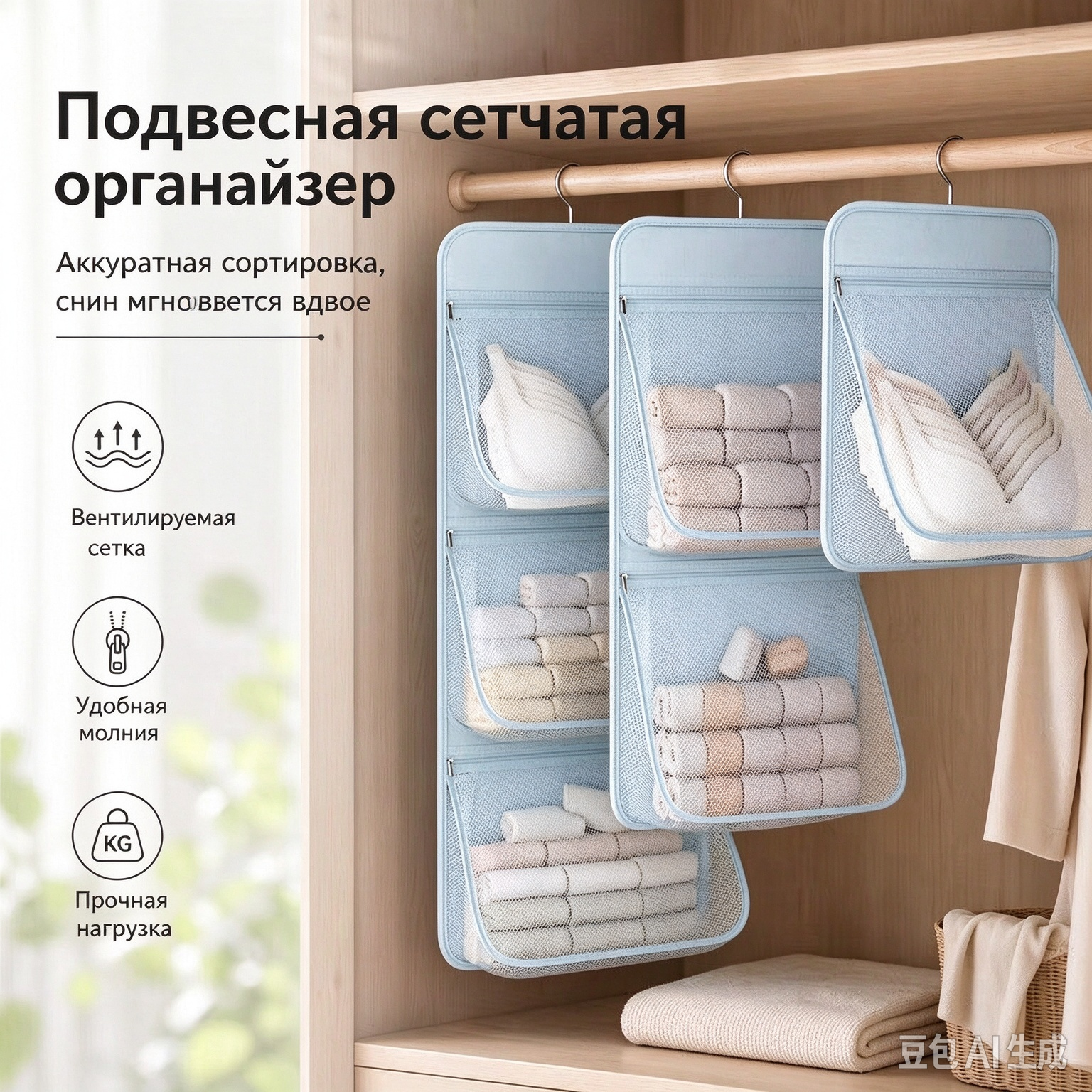 Подвесной органайзер из диагональной ткани для нижнего белья и одежды