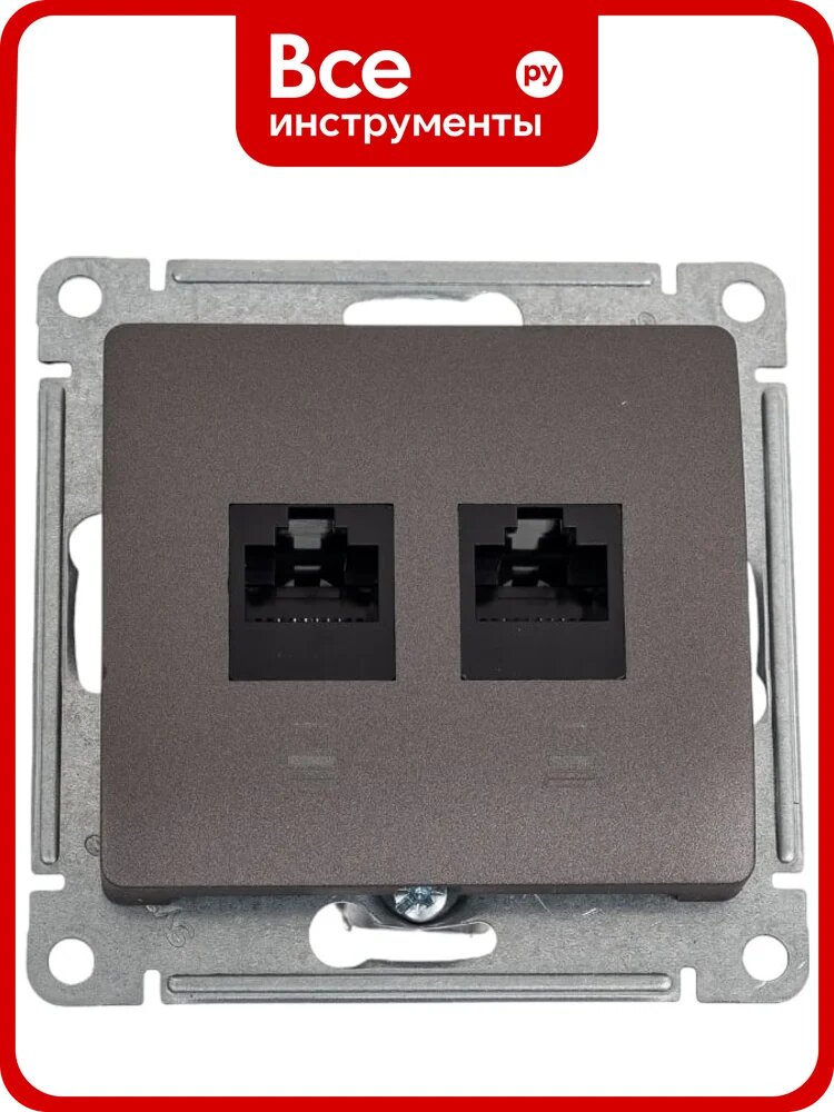 Механизм двойной компьютерной розетки Systeme Electric Glossa rj45+rj45, категория 5e, графит GSL001385KK