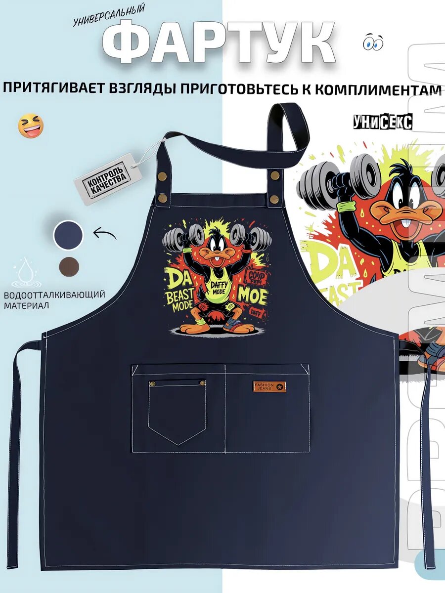 Фартук Даффи Даффи Mode мультфильм спортивный утка кухонный с принтом универсальный