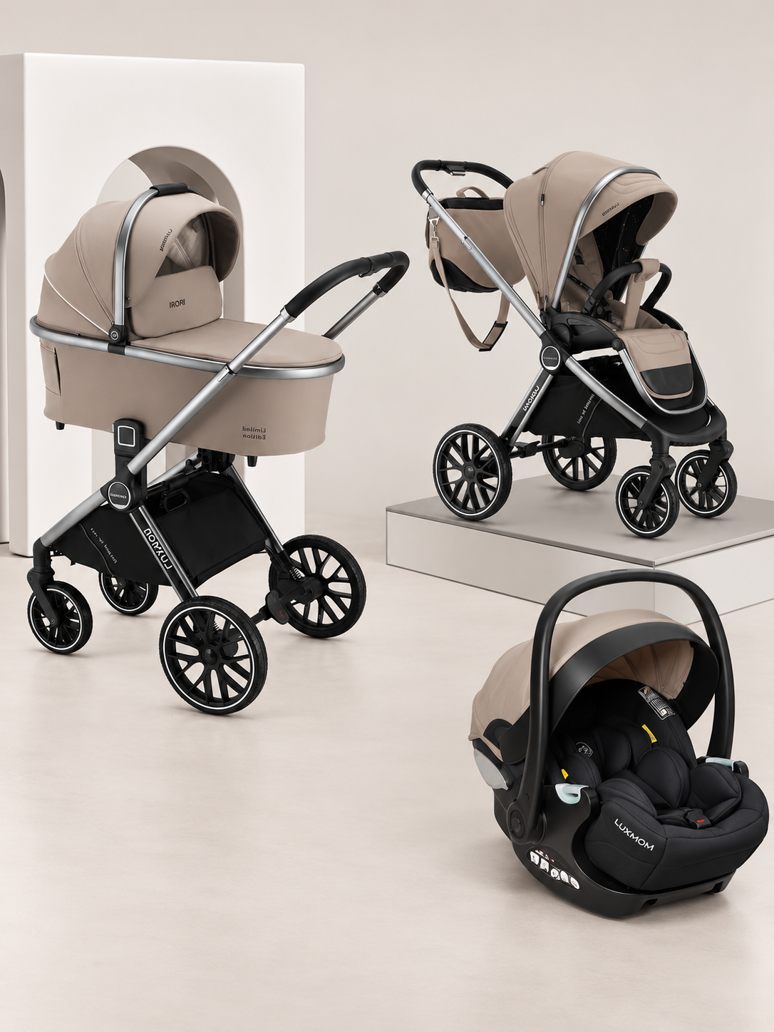 Коляска детская универсальная 3в1 BREND LUXMOM ORIGINAL 811X, реверсивный блок, хаки