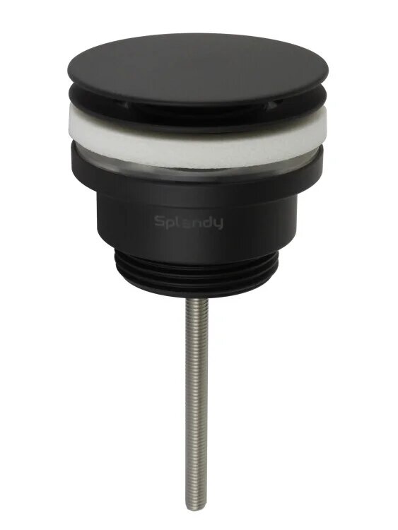 Донный клапан для раковины Splendy AA3071ORMBM без перелива, черный, матовый, с системой клик-клак, латунный, сливной клапан для раковины, универсальный