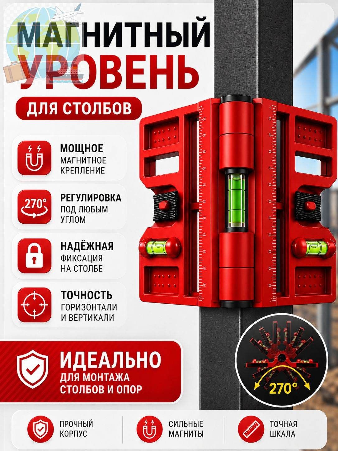 Уровень строительный Угловой 21 см, глазков: 3, 190 г, Артикул: 5629851127
