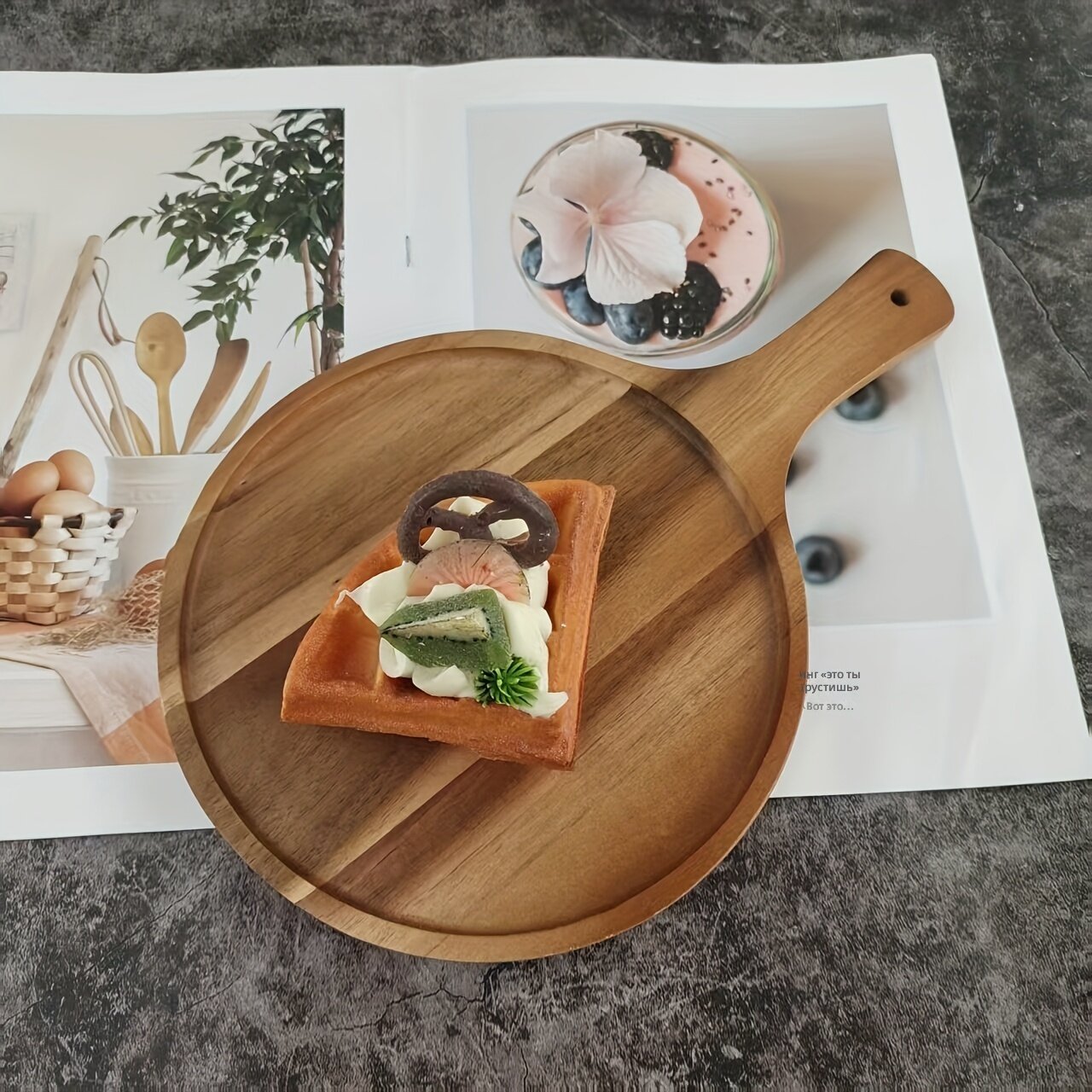 Разделочная доска деревянная круглая с ручкой, 11,8×7,8 дюйма, для мяса, сыра, хлеба, овощей и фруктов