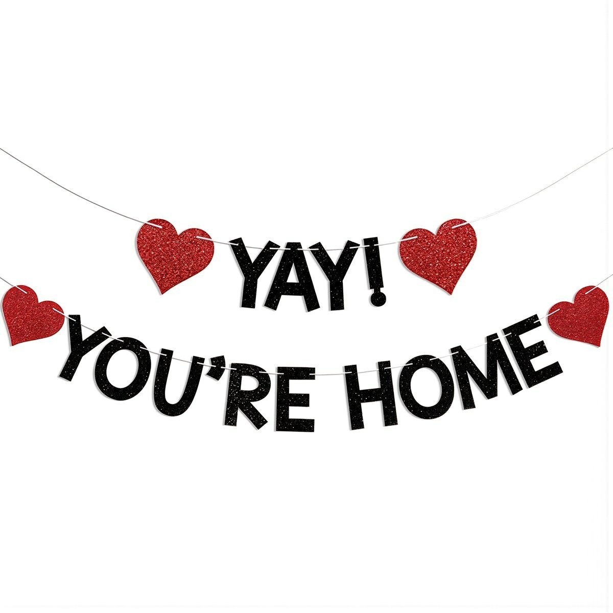 Украшение для домашней вечеринки с надписью YAY YOU'RE HOME блестящая гирлянда для торжества встречи военного и студента дома, Стиль 1: черный