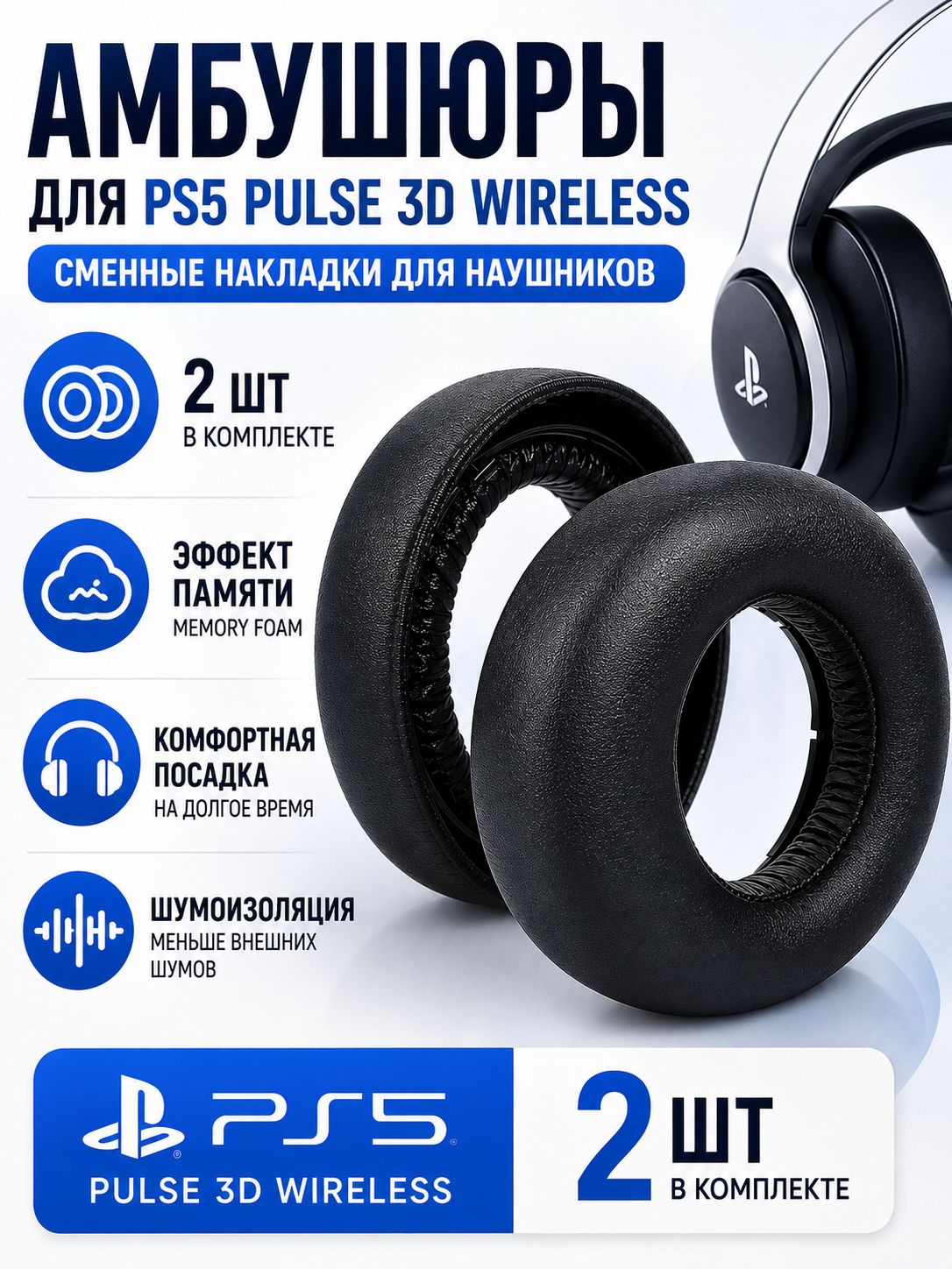 Амбушюры Pulse 3D для PS5 Wireless, сменные, 2 шт