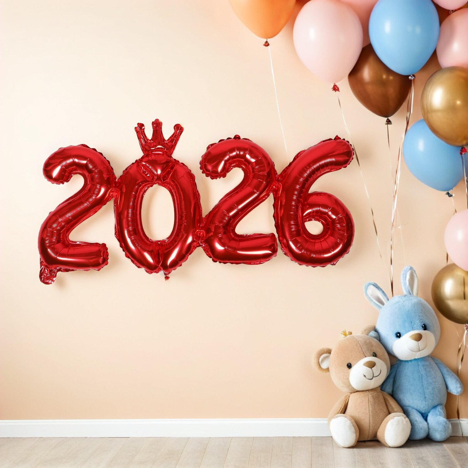 Красные алюминиевые фольгированные шарики с цифрами 2026 для новогоднего украшения праздника в наборе 6 шт