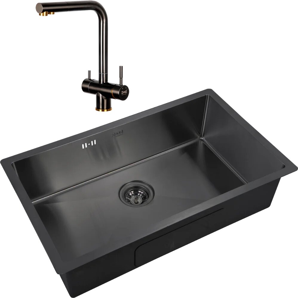 Комплект Мойка Zorg Inox PVD 7444 74x44, grafit, нержавеющая сталь / Смеситель Inox SZR-7039 BR/GRAFIT графит, бронза, бронза графит