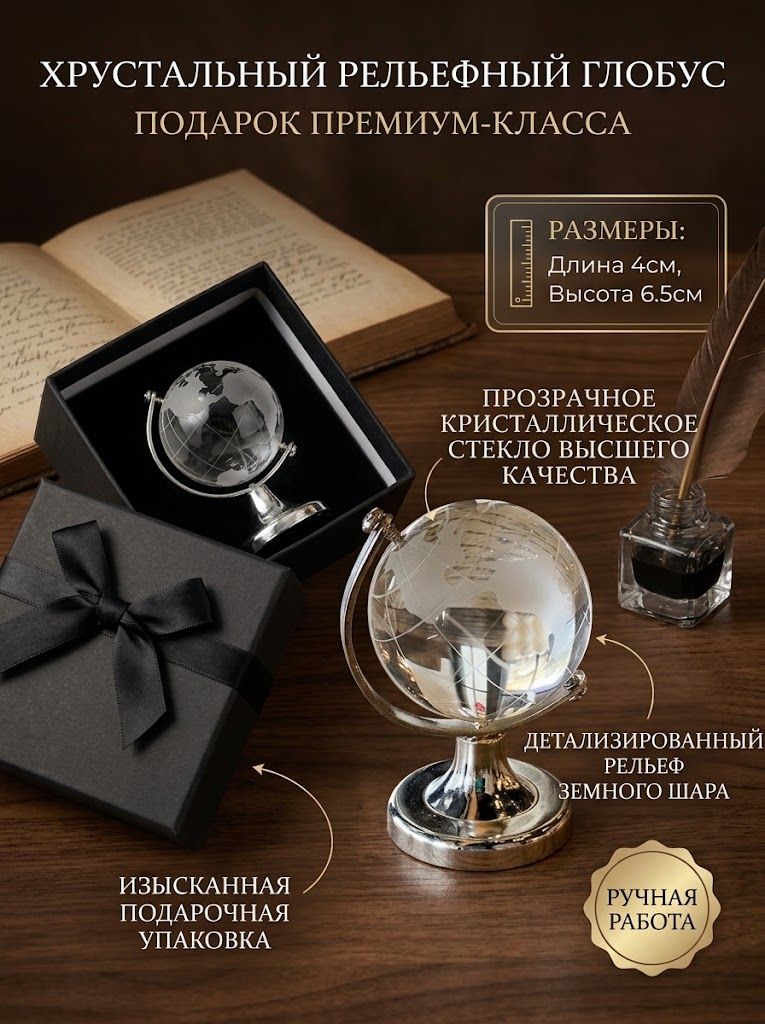 Глобус с рельефом из прозрачного кристалла, настольный сувенир, подарок