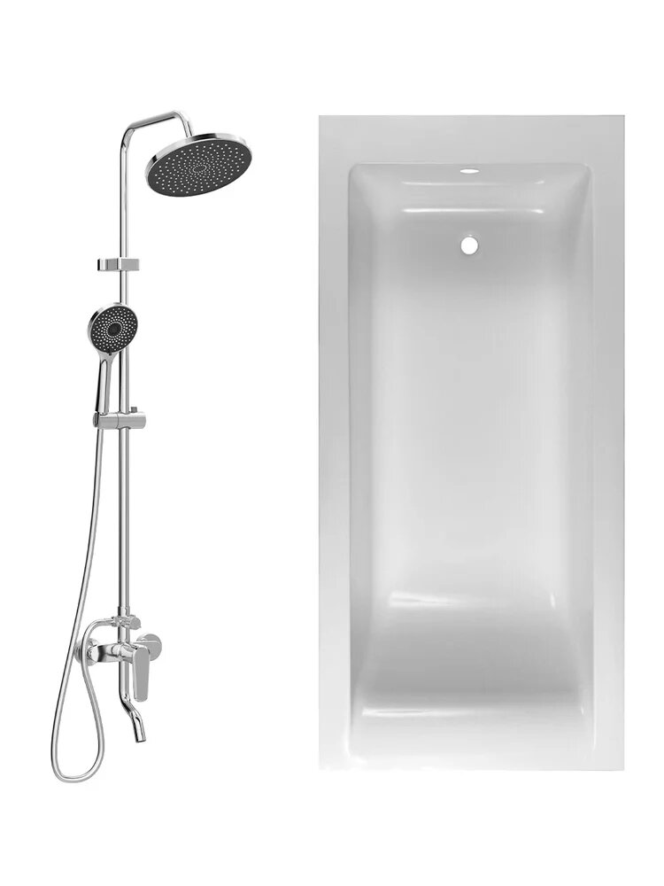 Комплект Ванна из иск. камня STWORKI Ольборг ФР-00014086 без опоры 150x70 см, белая / Стойка Киркенес S45170CR со смесителем, хром