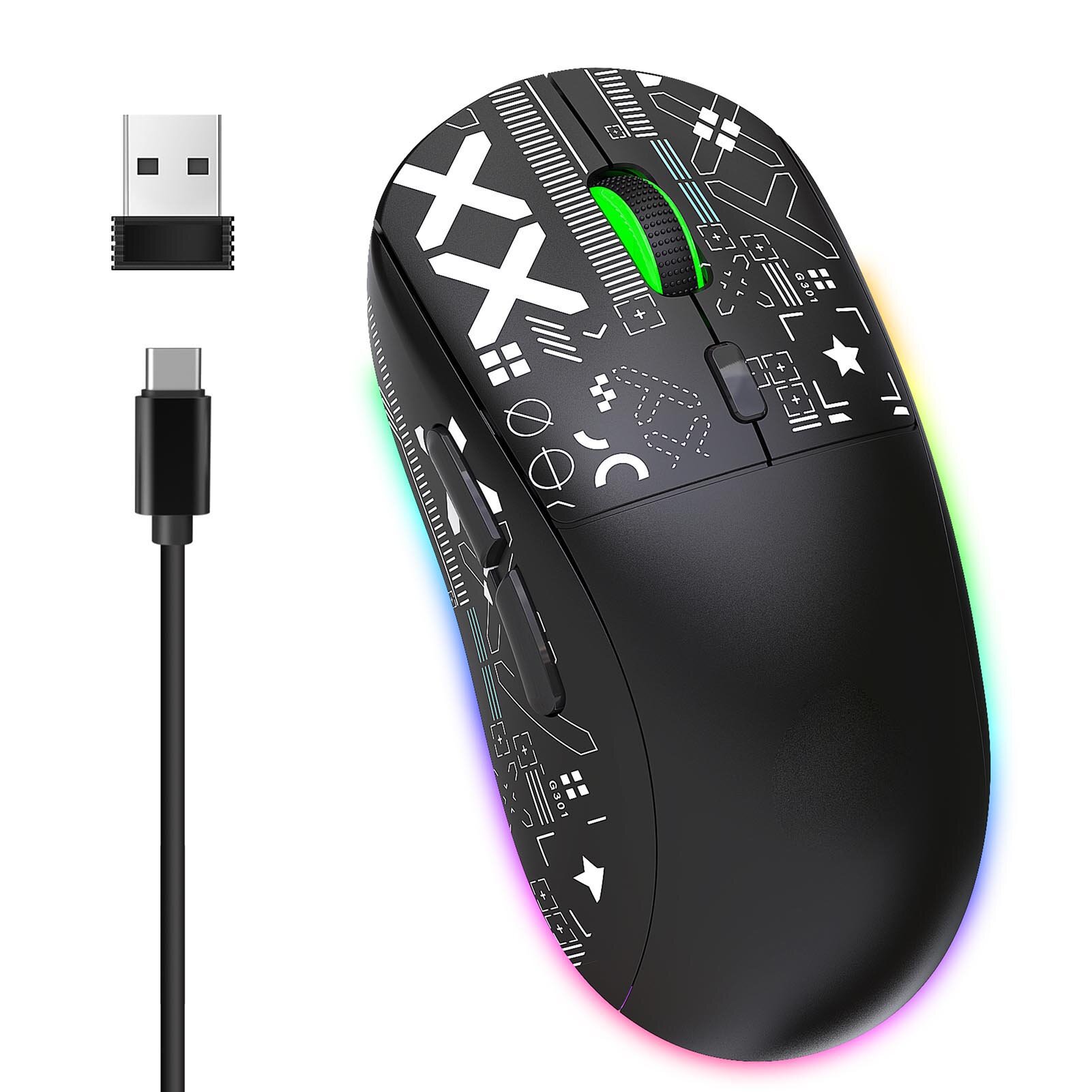 Игровая клавиатура и мышь, HXSJ, 68 клавиш, RGB, беспроводная мышь, 11 режимов освещения