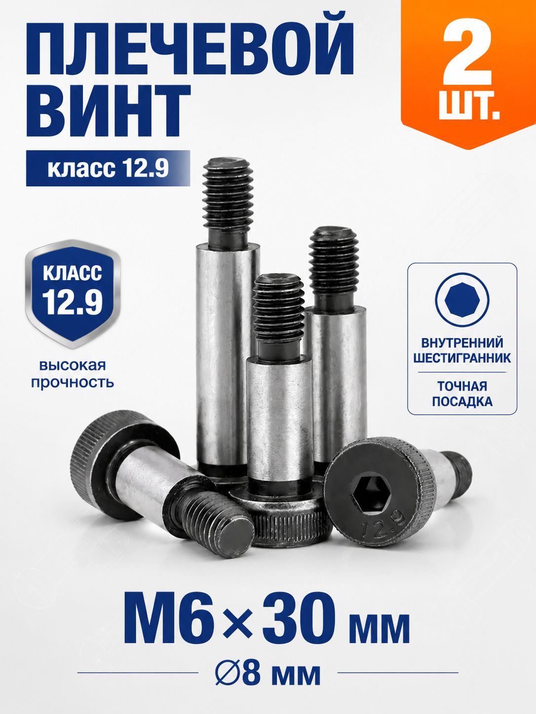 Болт 6 x 30 мм, головка: Цилиндрическая, 2 шт.