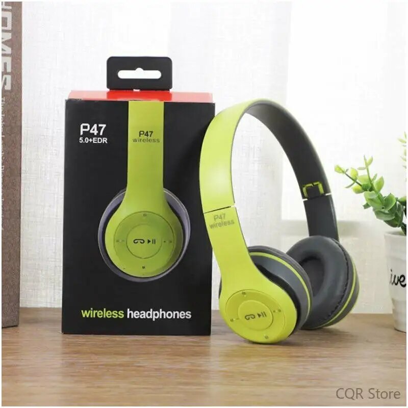 Беспроводные наушники P47 Bluetooth 5.0 EDR Wireless с микрофоном, FM-радио, с поддержкой SD-карты памяти (Mp3-плеер) зеленый